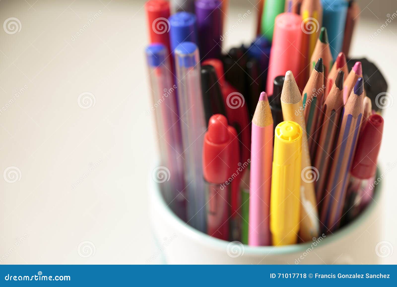 Container with Pens and Pencils Stock Photo - Image of color, floor ...