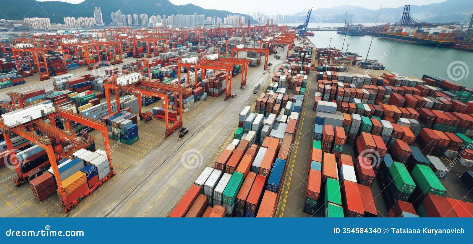 Container Port Bustling with Activity, Showcasing Rows of Shipping ...