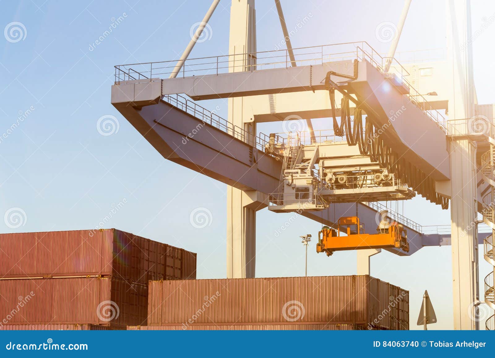 Container port crane stock photo. Image of trucking, loading - 84063740