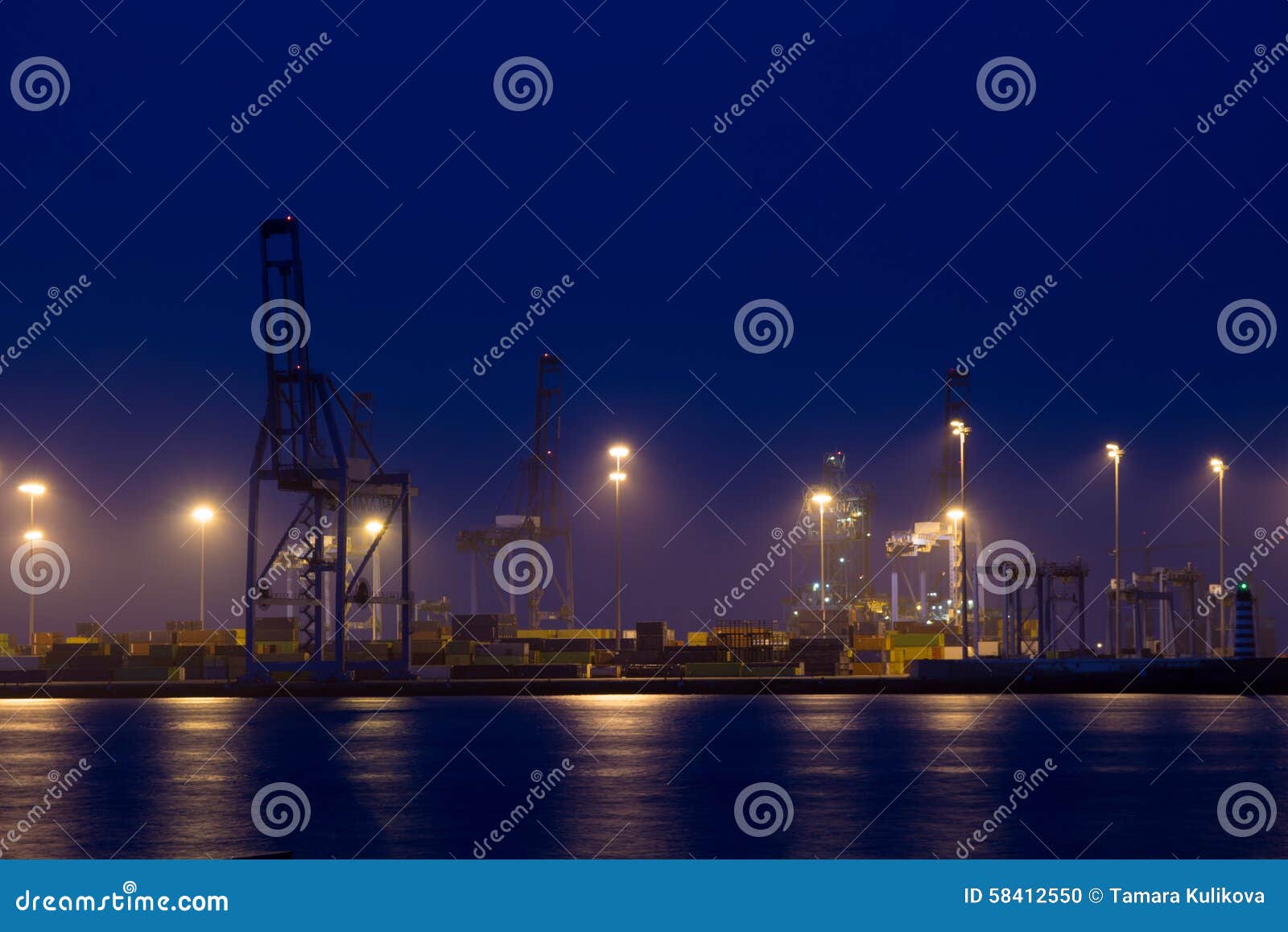 Container port at night stock photo. Image of heavy, bulk - 58412550