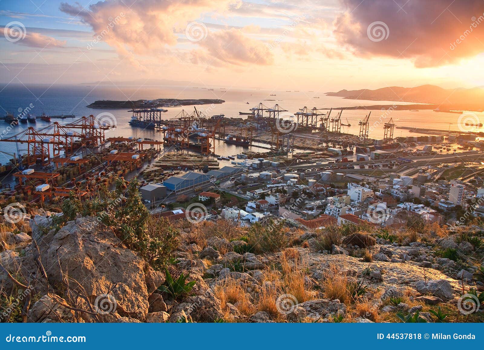 Container Port Piraeus, Athens. Stock Photo - Image of landscape ...