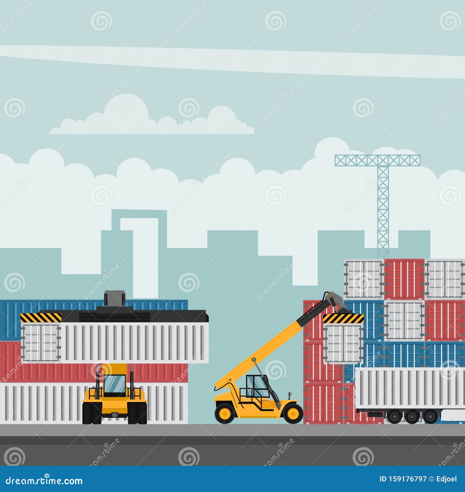 Container Port Terminal Design for Export. Container Trucks Working ...