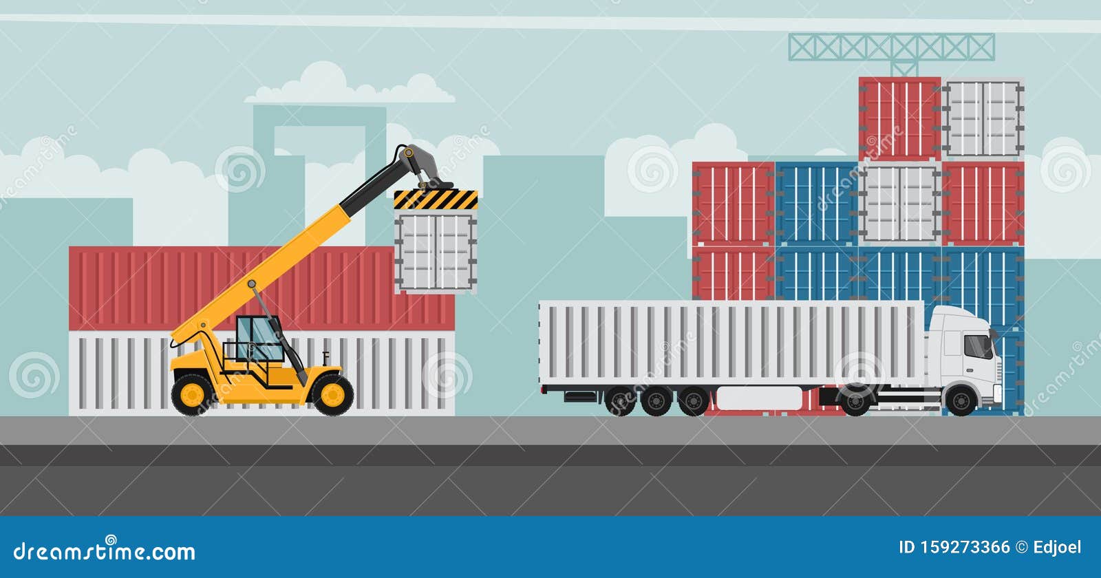 Container Port Terminal Design Background for Export. Container Trucks ...