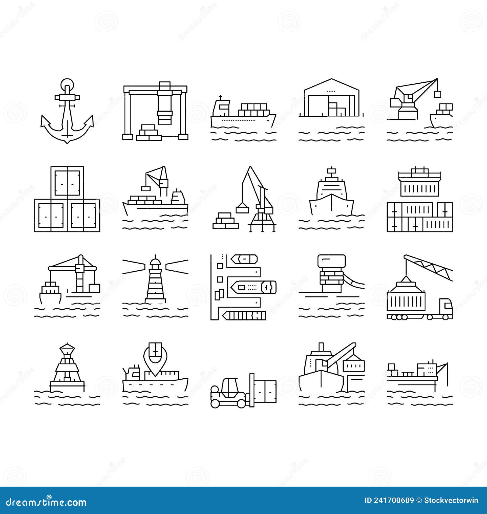 Container Port Tool Collection Icons Set Vector . Stock Vector ...