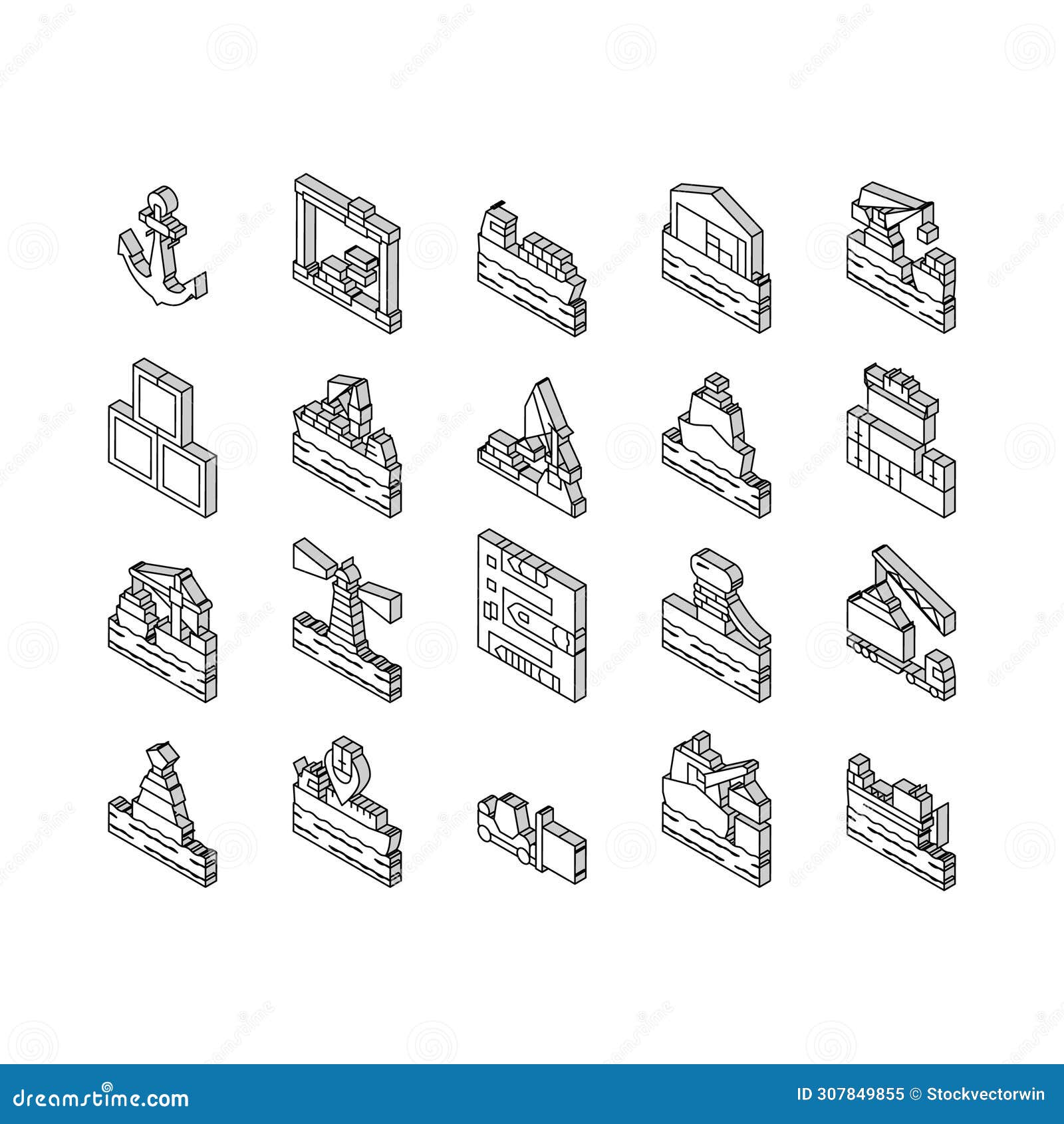 Container Port Tool Collection Isometric Icons Set Vector Stock Vector ...