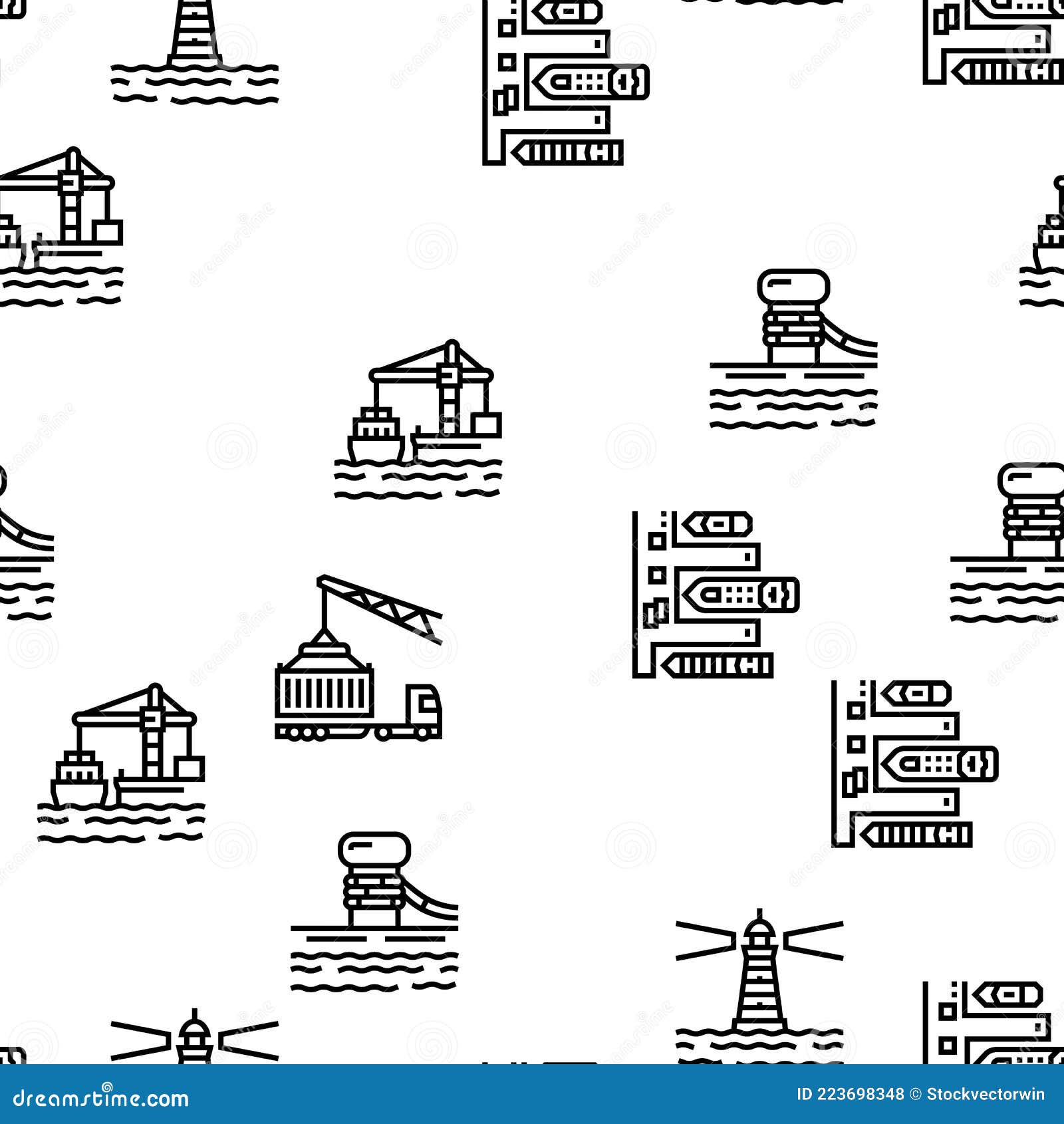Container Port Tool Vector Seamless Pattern Stock Vector - Illustration ...