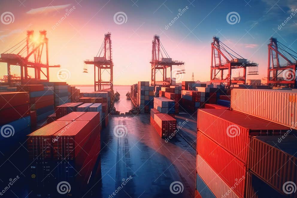 Container Ports with Containers and Ships in the Background. Generative ...