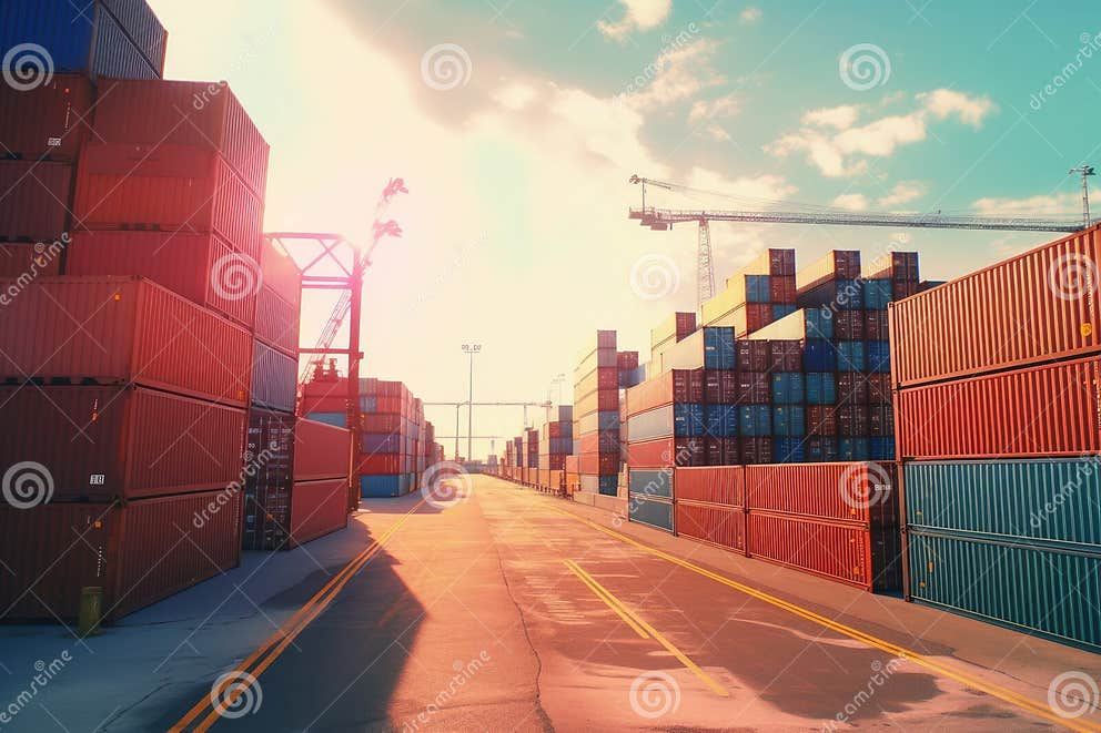 Container Ports with Containers and Ships in the Background. Generative ...