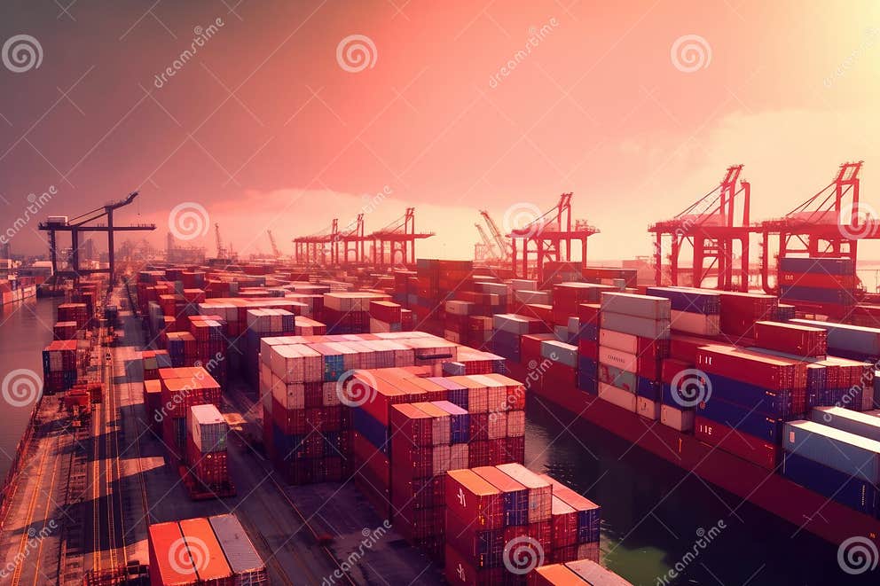 Container Ports with Containers and Ships in the Background. Generative ...