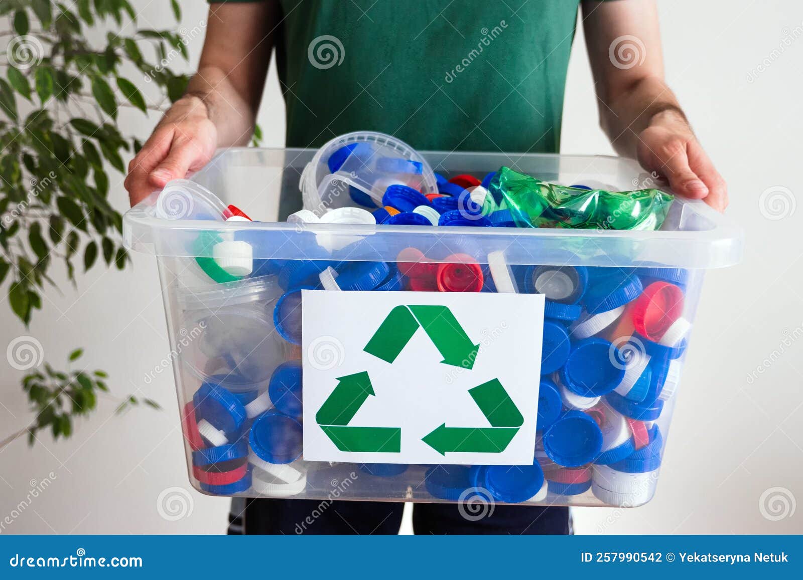 Container with Recycling Plastic Waste Bottles and Caps. Recycling ...