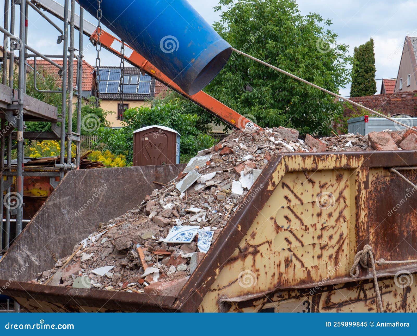 Container with Rubble and Rubble Chute Stock Image - Image of removing ...