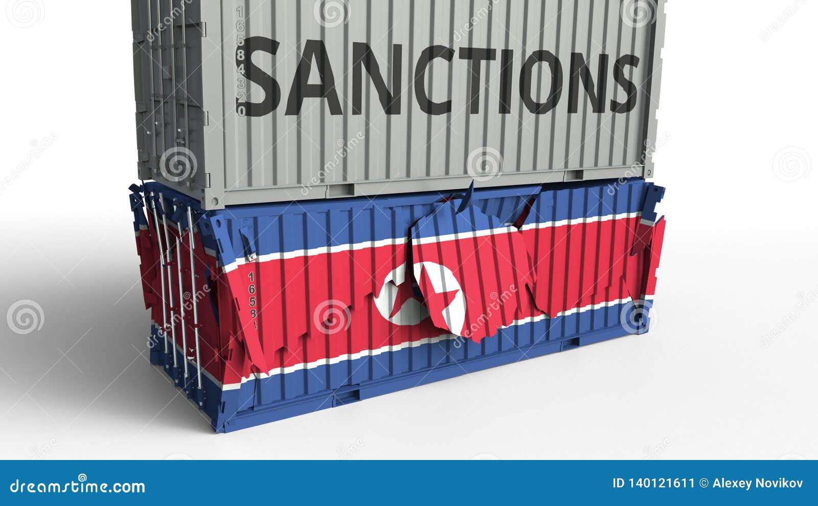 Container with SANCTIONS Text Breaks Cargo Container with Flag of North ...