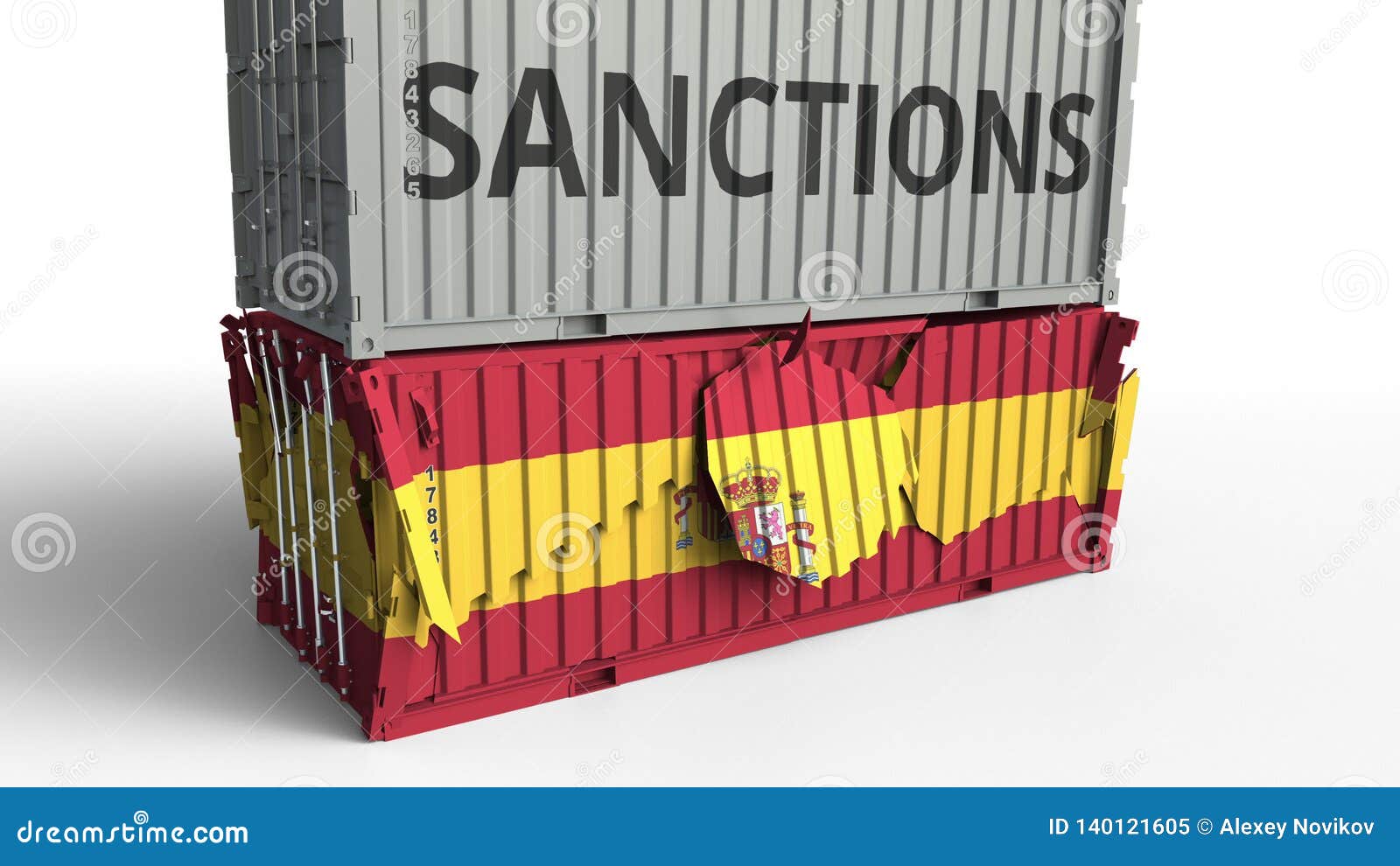 Container with SANCTIONS Text Breaks Cargo Container with Flag of Spain ...