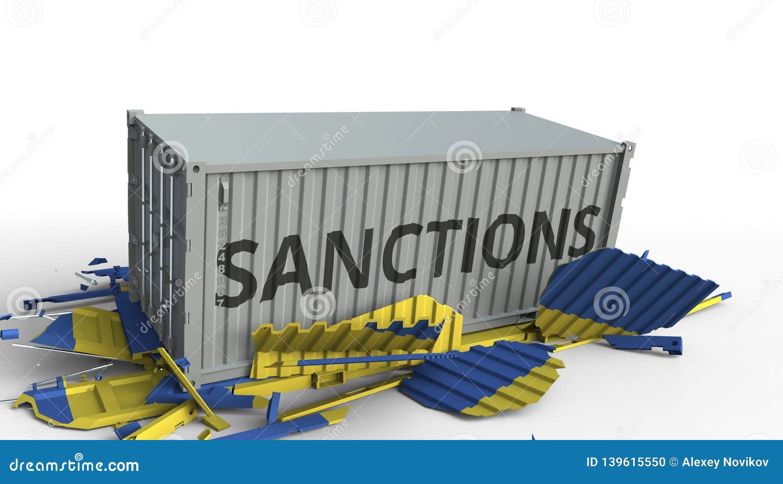 Container with SANCTIONS Text Breaks Cargo Container with Flag of ...