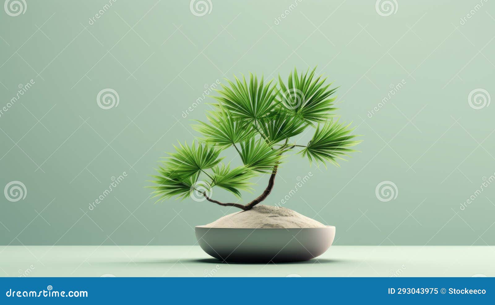 Minimalist Palm Bonsai Tree 3d Rendering on Green Background Stock ...