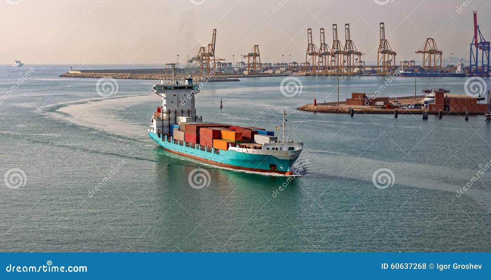 Container Ship Arriving Port Stock Photo - Image of commercial, europe ...