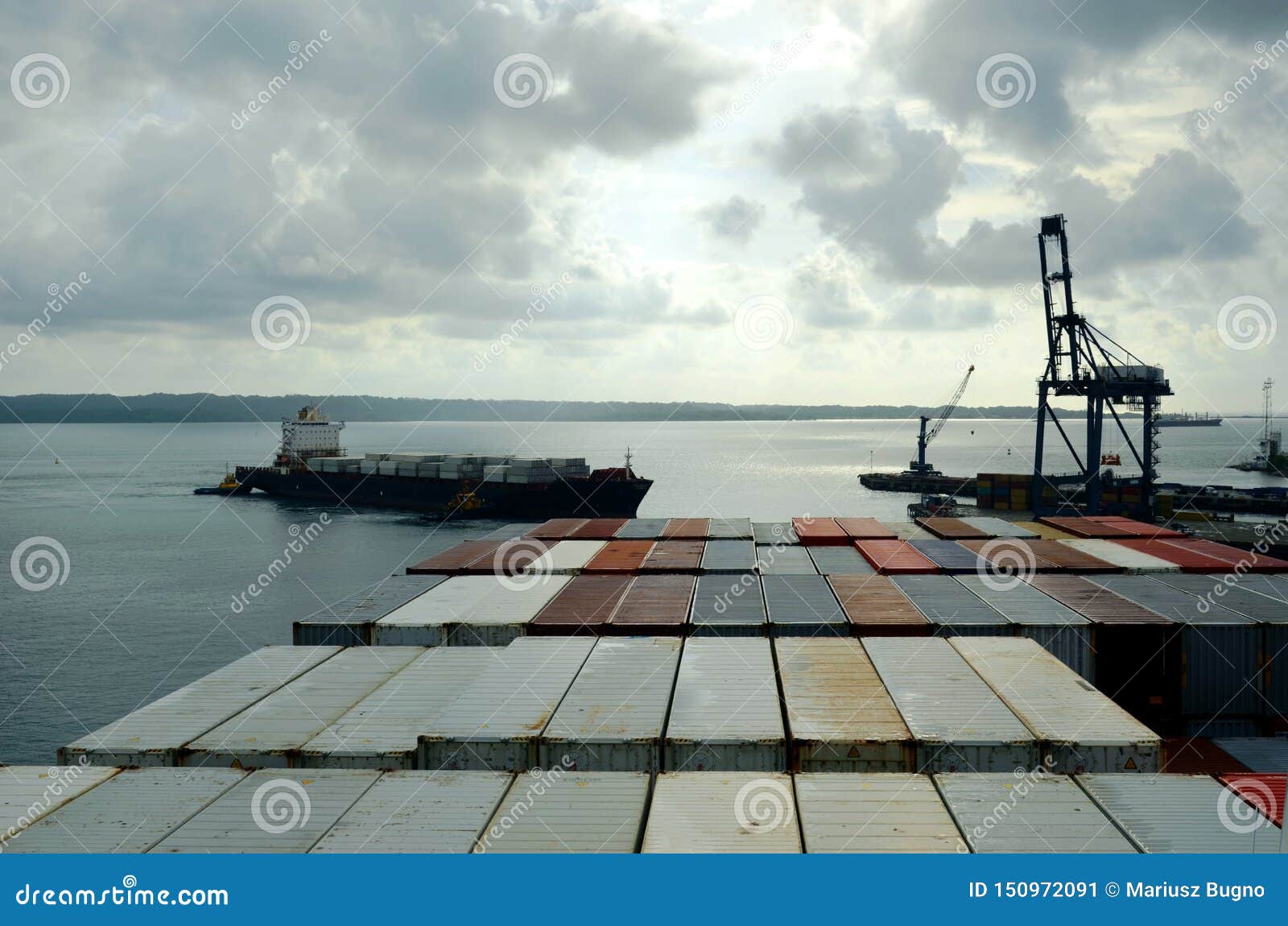 Container Ship Arriving To the Port of Cristobal, Panama. Stock Image ...
