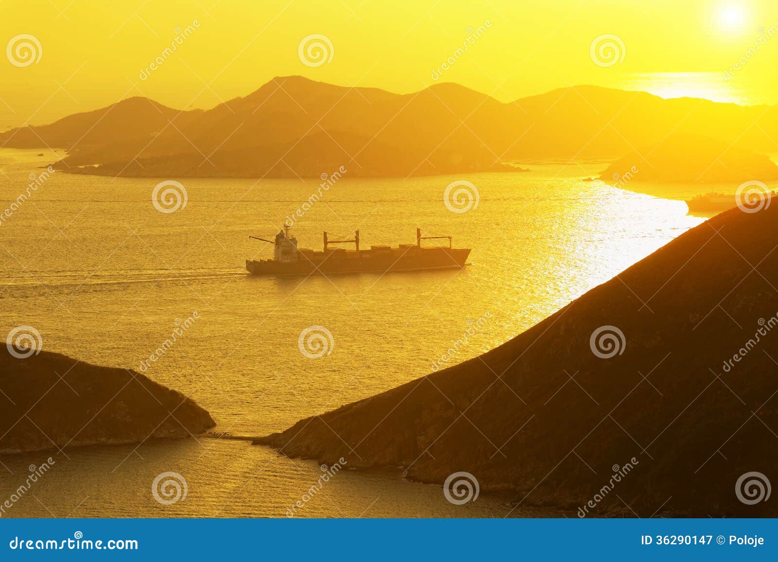 Container ship in the bay stock image. Image of aerial - 36290147