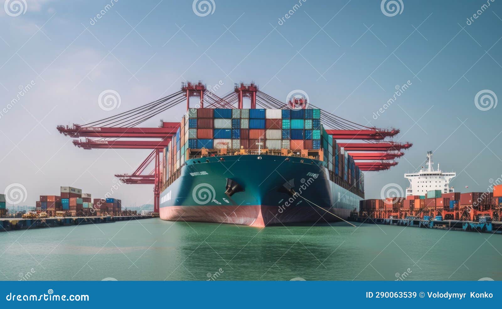 Container Ship Being Loaded and Unloaded at Terminal. Generative Ai ...