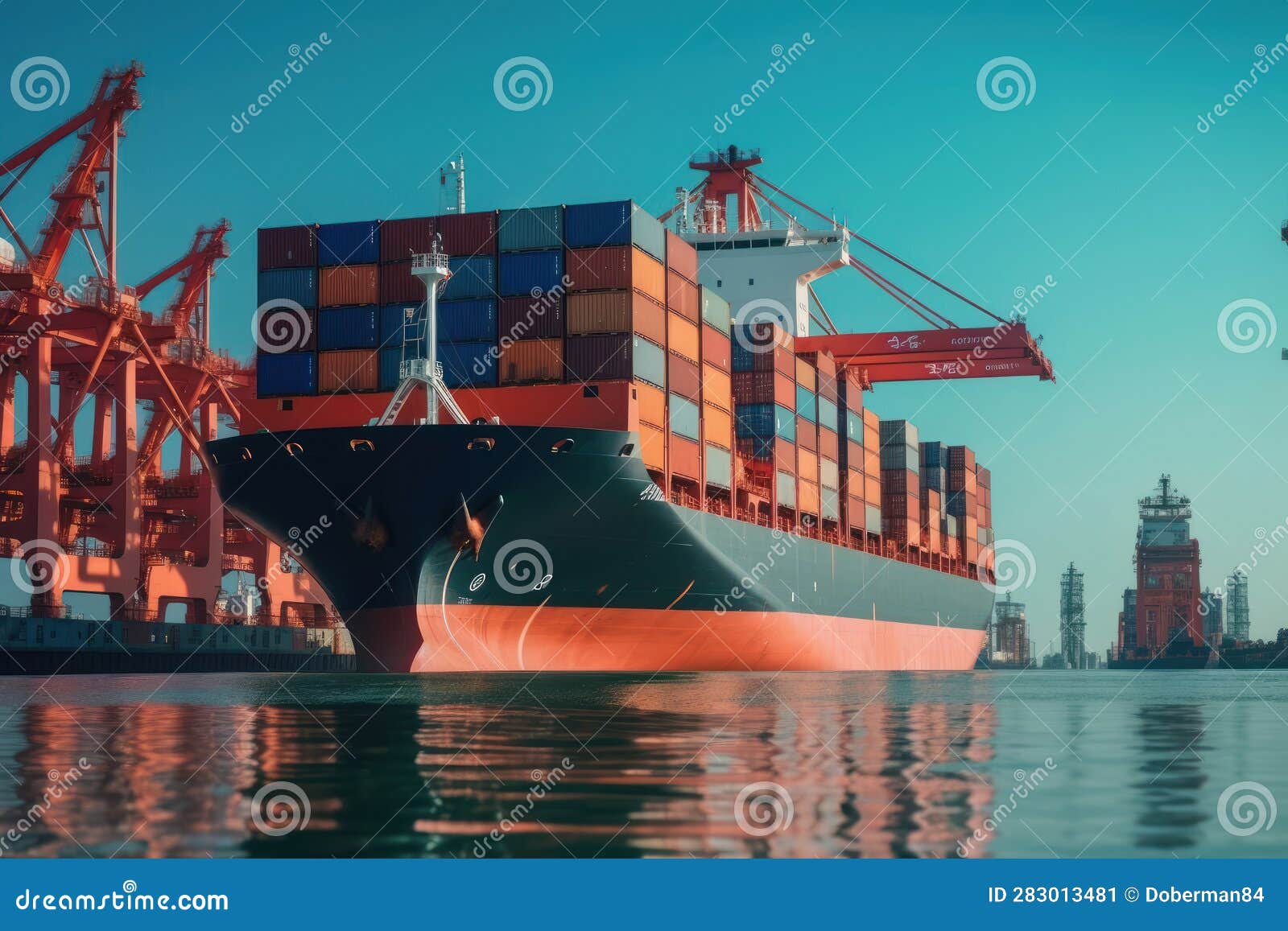 Container Ship at the Berth in Cargo Terminal of the Port Under Loading ...