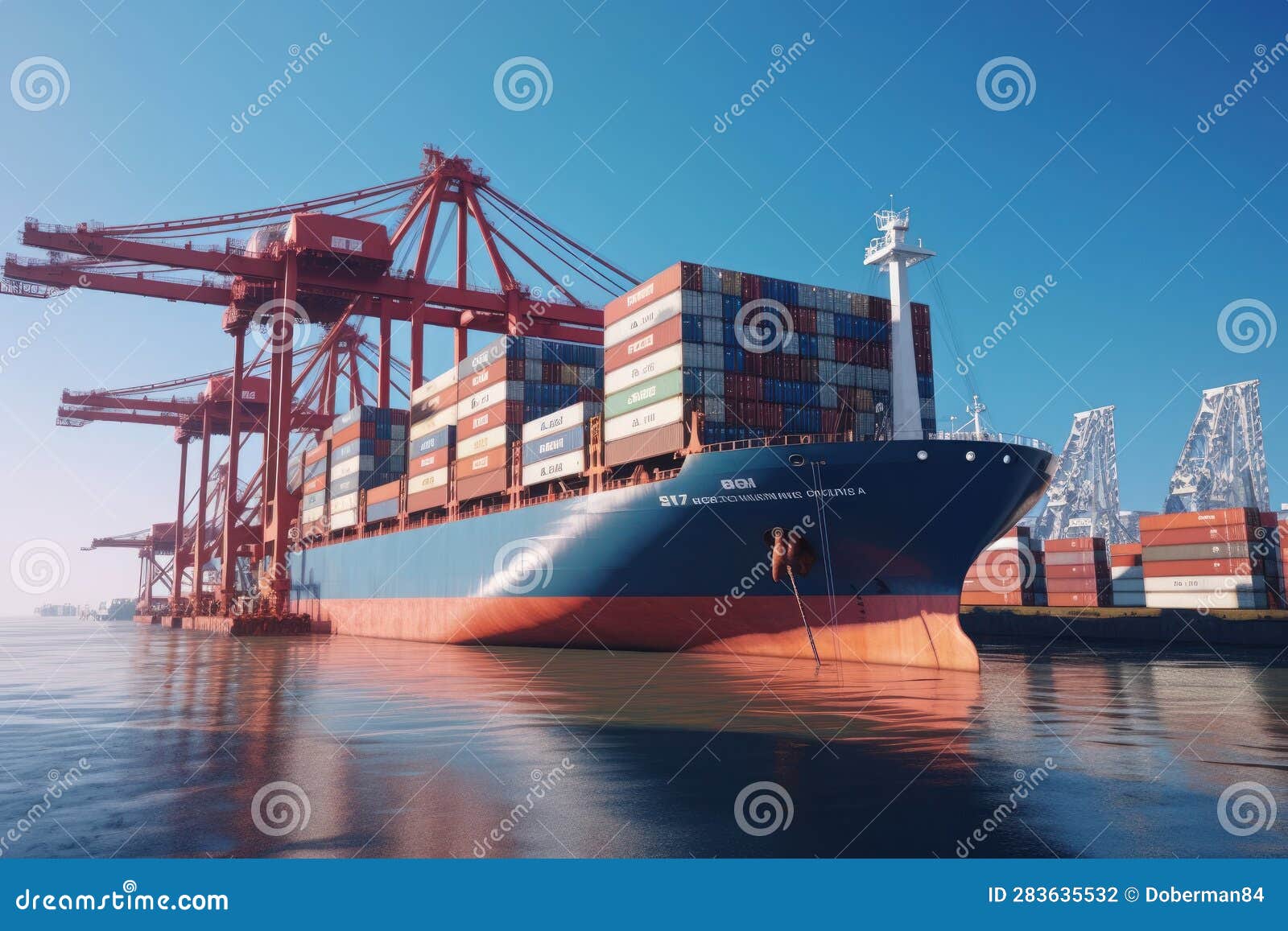 Container Ship at the Berth in Cargo Terminal of the Port Under Loading ...