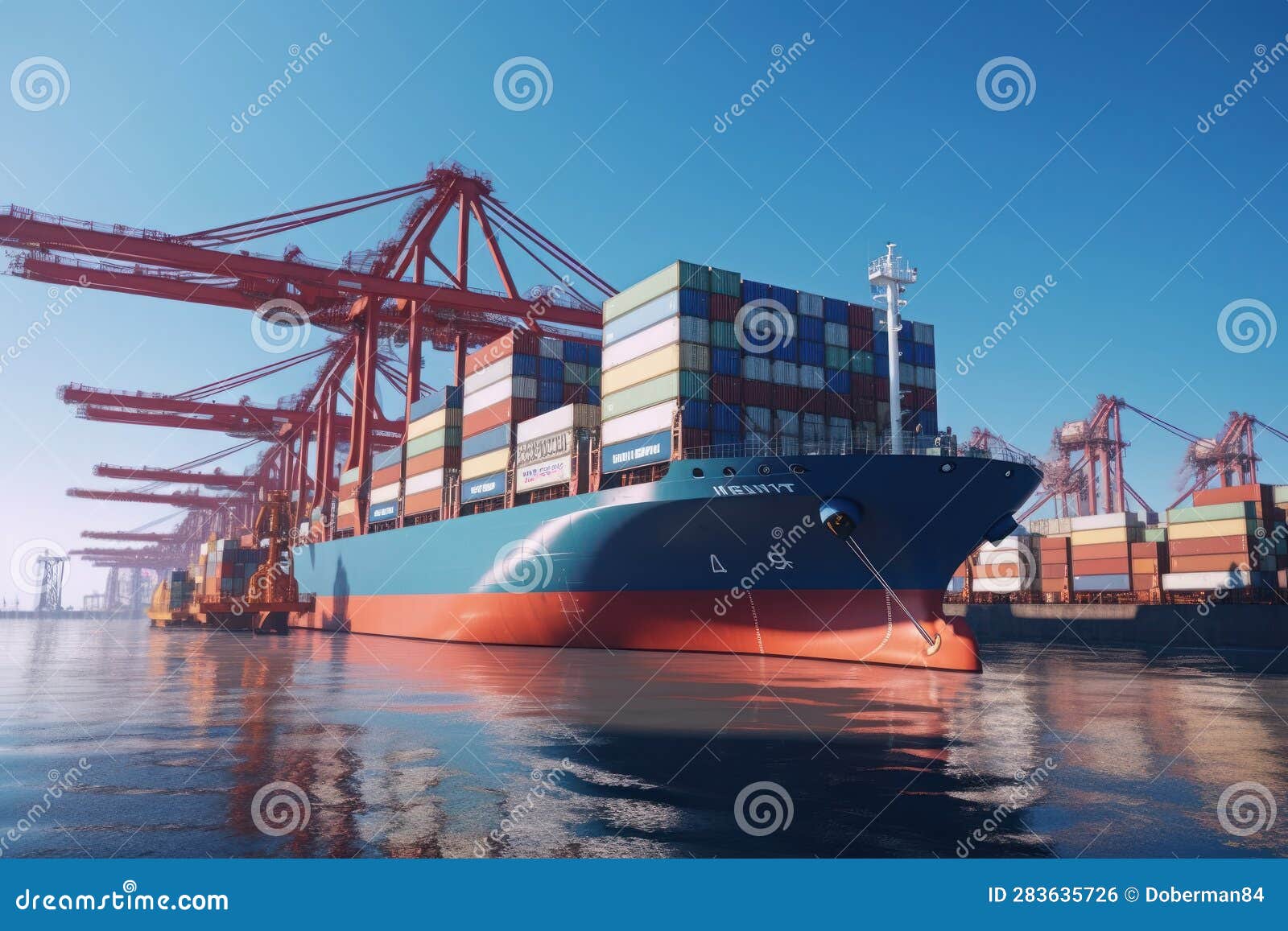 Container Ship at the Berth in Cargo Terminal of the Port Under Loading ...