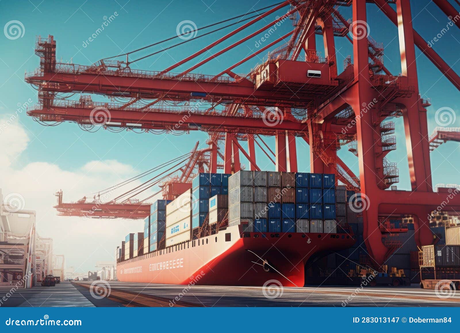 Container Ship at the Berth in Cargo Terminal of the Port Under Loading ...