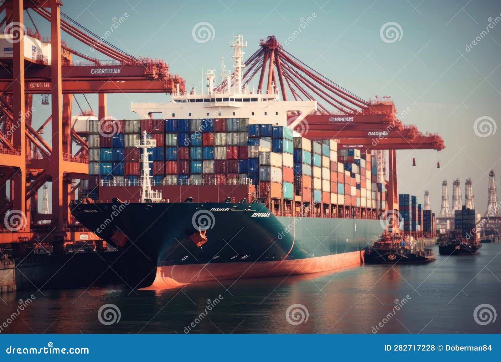 Container Ship at the Berth in Cargo Terminal of the Port Under Loading ...