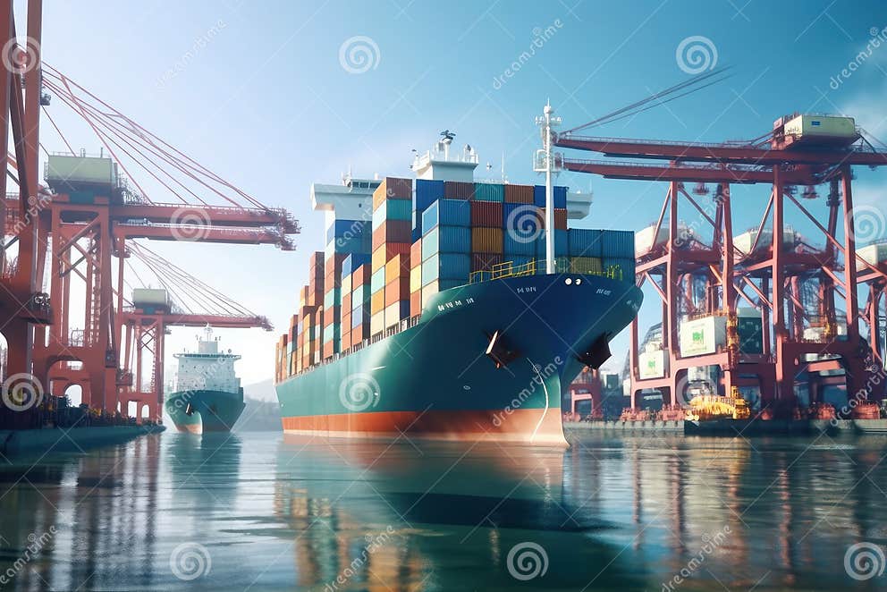 Container Ship at the Berth in Cargo Terminal of the Port Under Loading ...