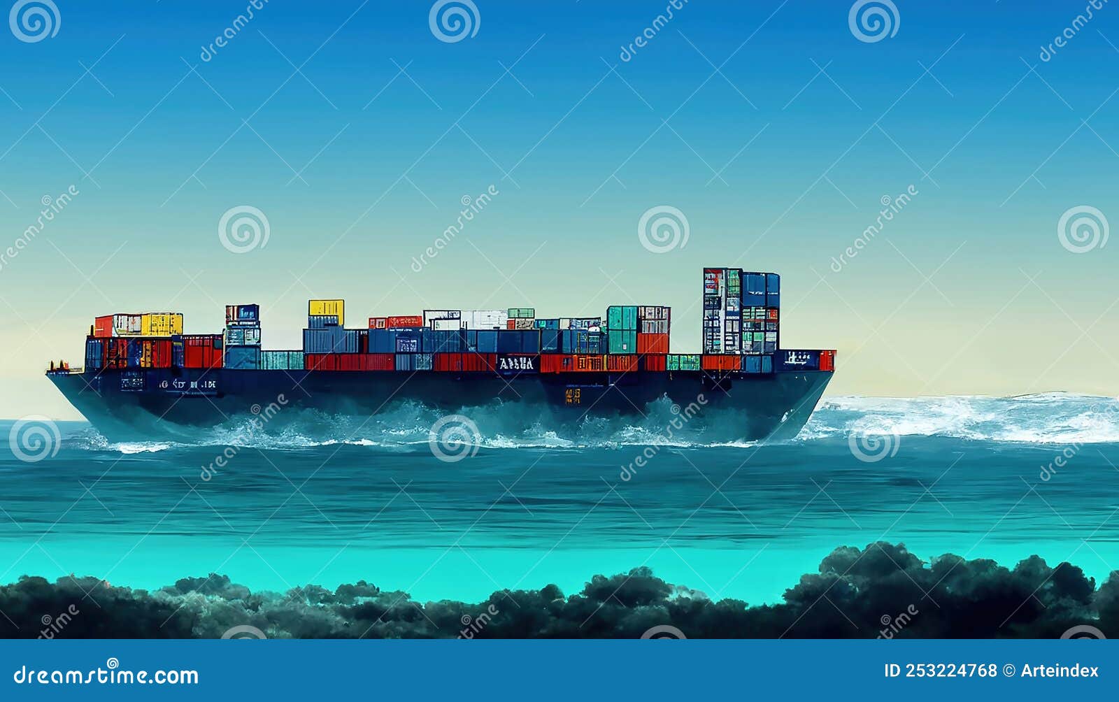 Container Ship, Cargo Ship, Shipping Container, Anime Style ...