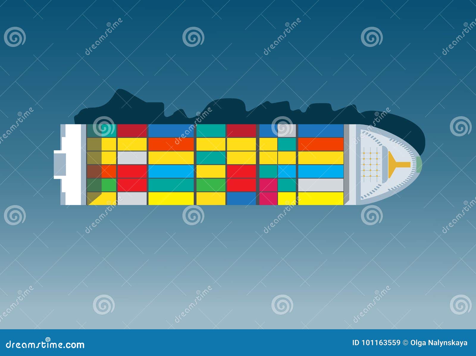 A Container Ship Floats On The Water Near The Shore On Which A Green ...