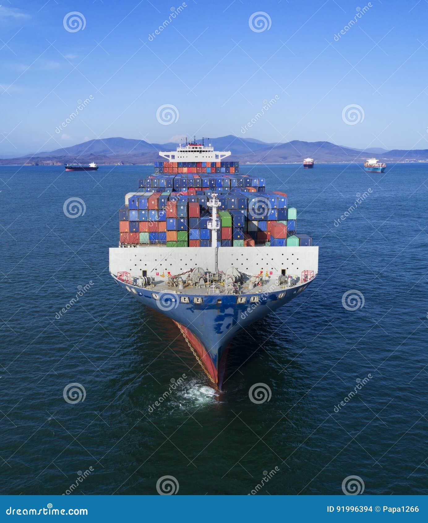 Container-ship Carrier is in the Bay Stock Photo - Image of green ...