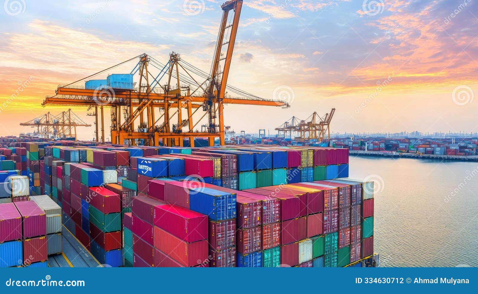 Container Ship Carrying Container Boxes Import Export Dock, Quay Crane ...