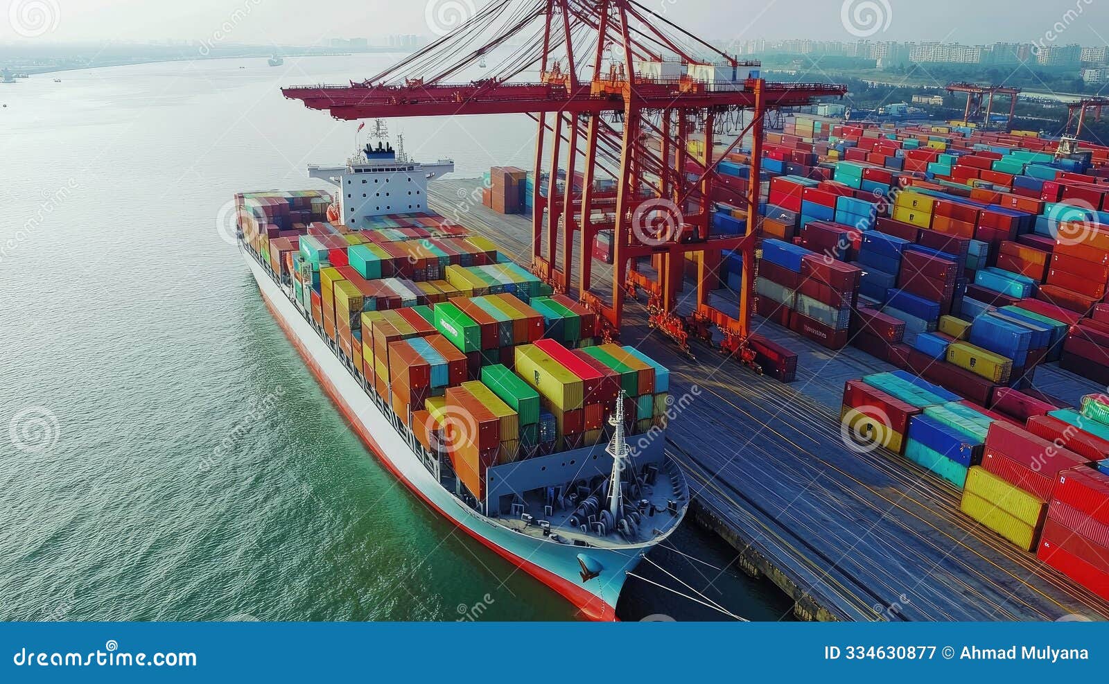 Container Ship Carrying Container Boxes Import Export Dock, Quay Crane ...