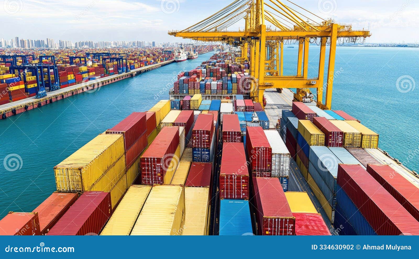 Container Ship Carrying Container Boxes Import Export Dock, Quay Crane ...