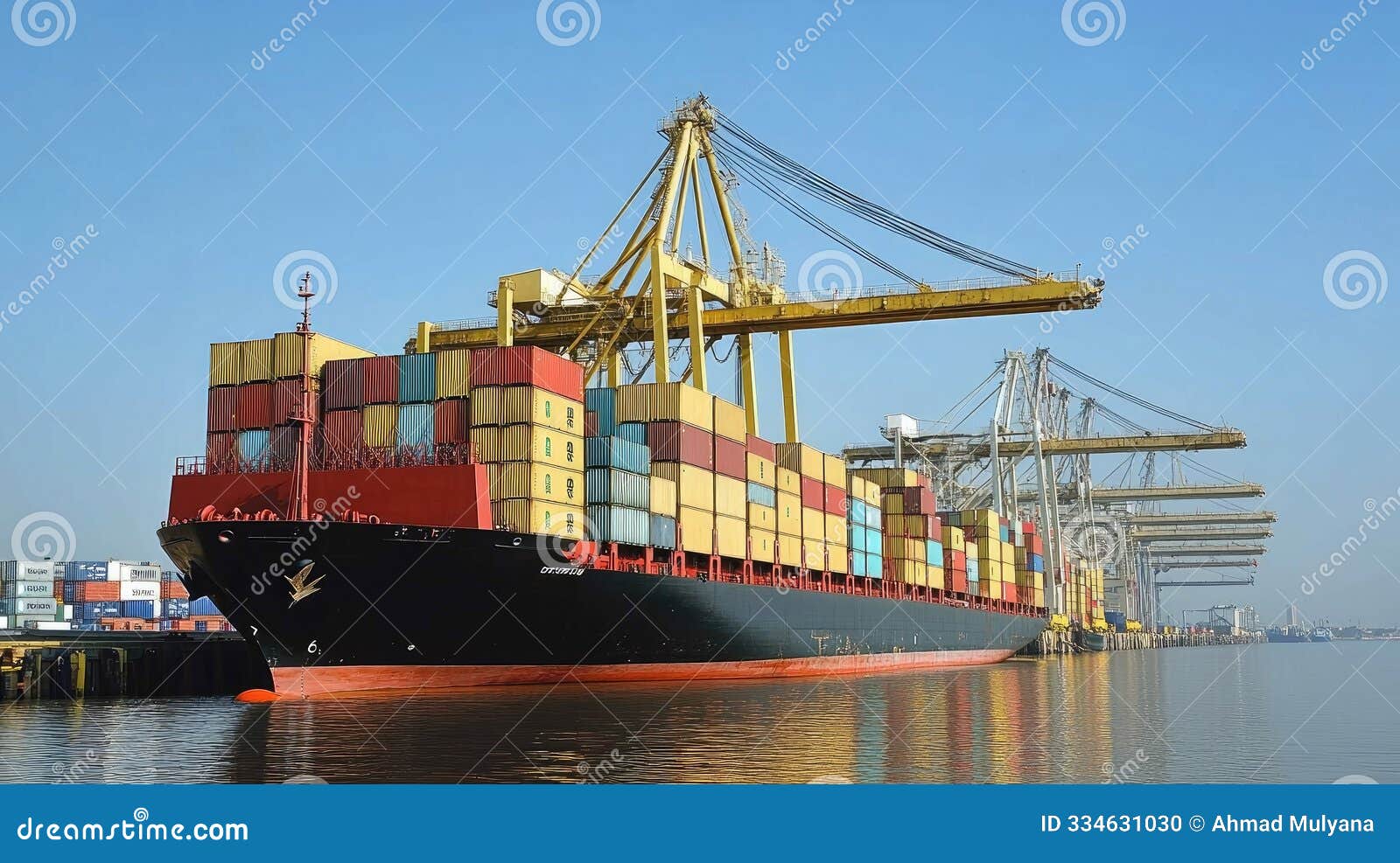 Container Ship Carrying Container Boxes Import Export Dock, Quay Crane ...