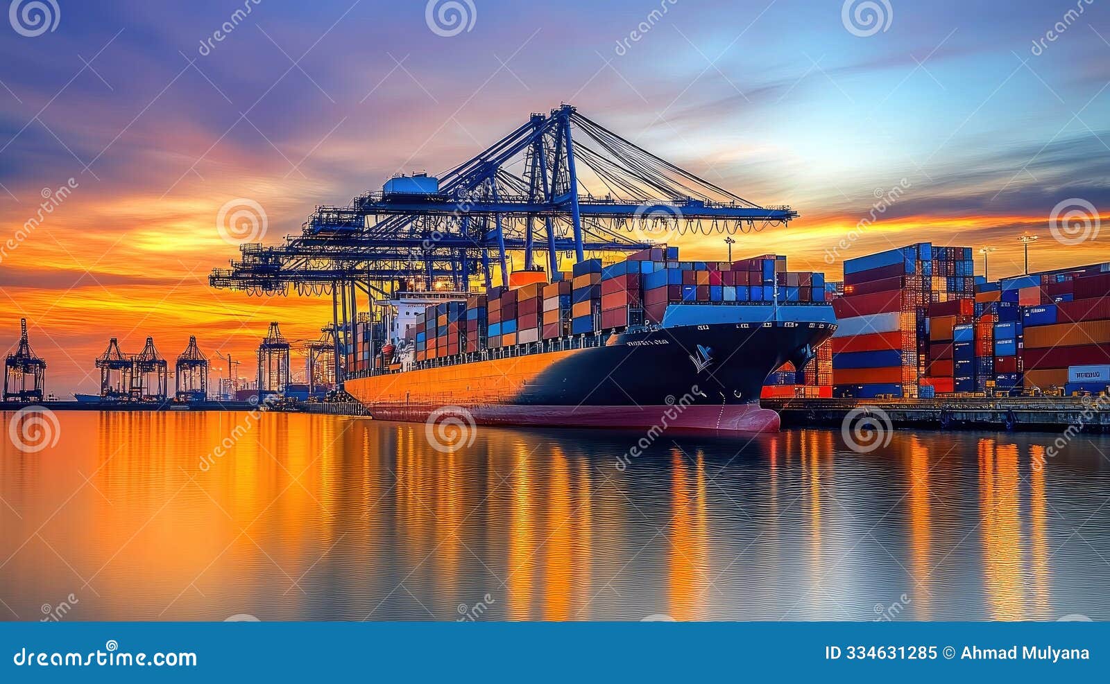 Container Ship Carrying Container Boxes Import Export Dock, Quay Crane ...