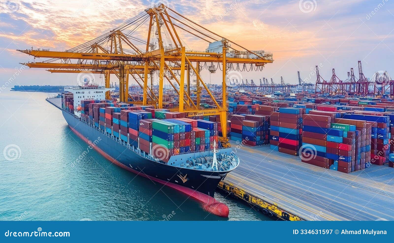 Container Ship Carrying Container Boxes Import Export Dock, Quay Crane ...