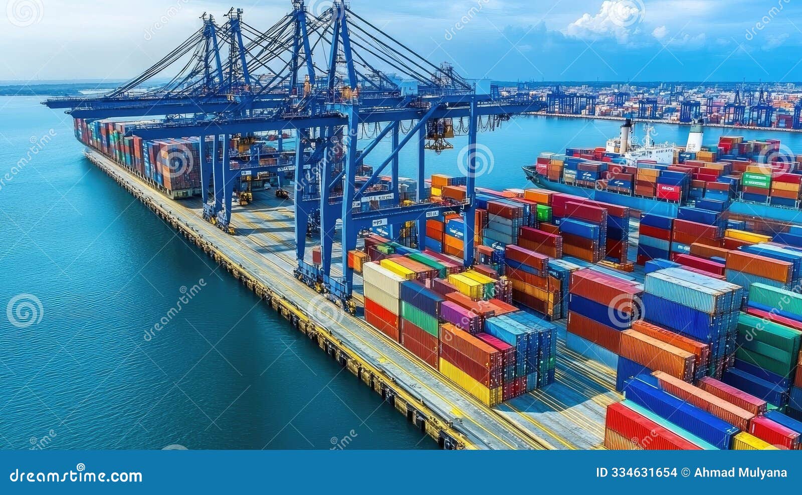 Container Ship Carrying Container Boxes Import Export Dock, Quay Crane ...