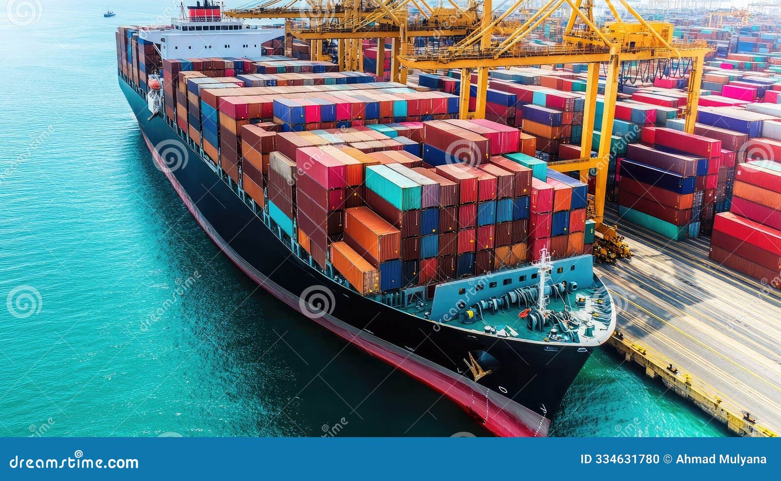 Container Ship Carrying Container Boxes Import Export Dock, Quay Crane ...