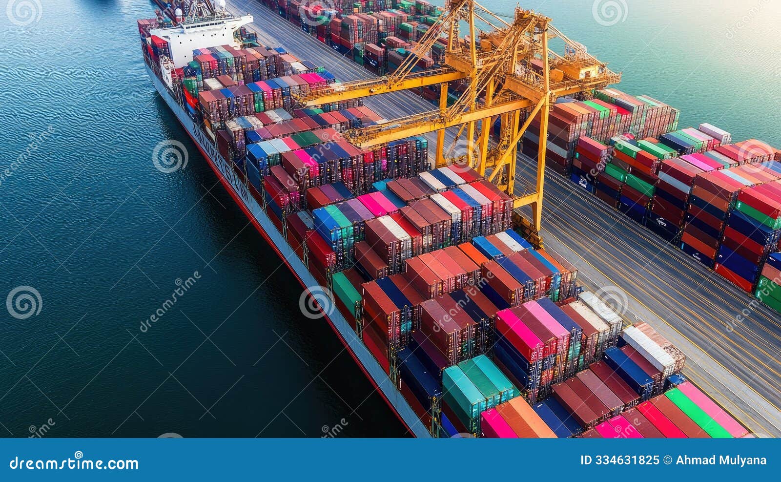 Container Ship Carrying Container Boxes Import Export Dock, Quay Crane ...