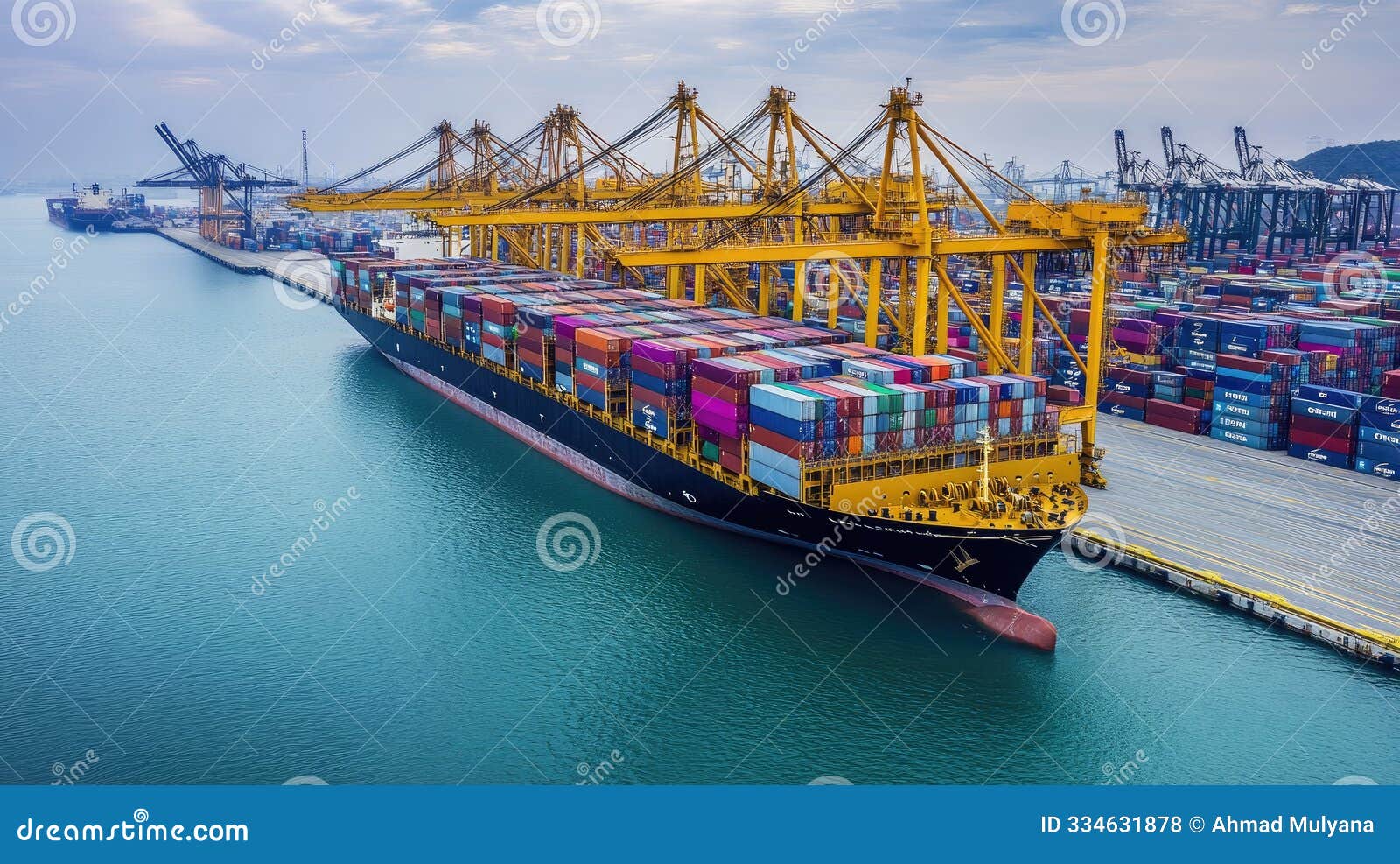 Container Ship Carrying Container Boxes Import Export Dock, Quay Crane ...