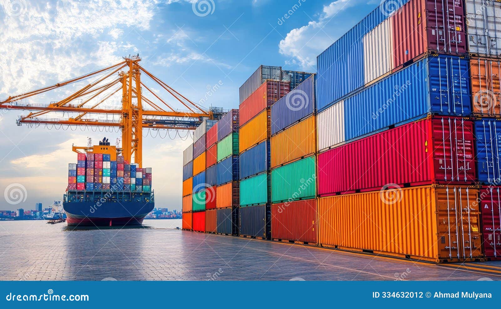 Container Ship Carrying Container Boxes Import Export Dock, Quay Crane ...