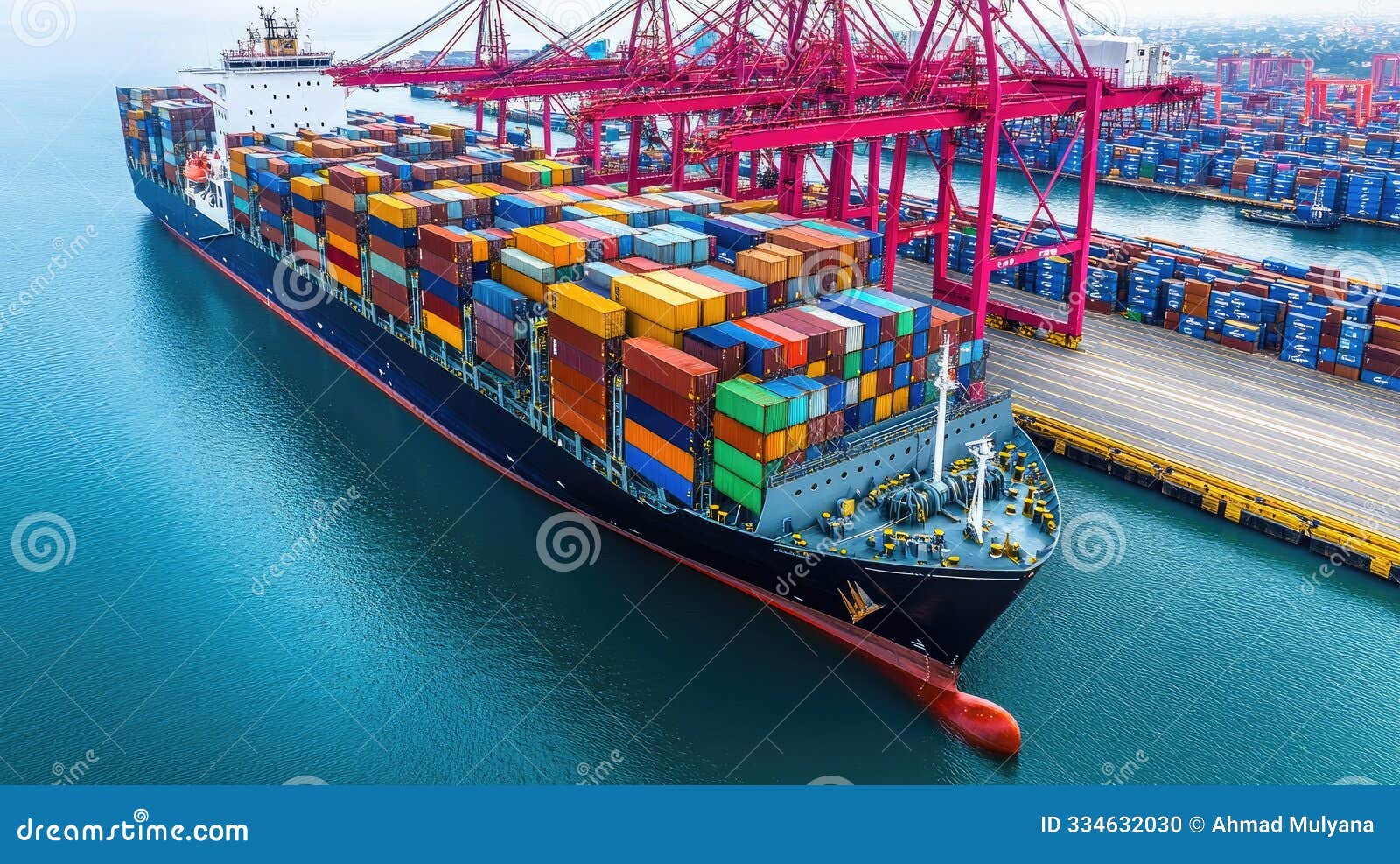 Container Ship Carrying Container Boxes Import Export Dock, Quay Crane ...