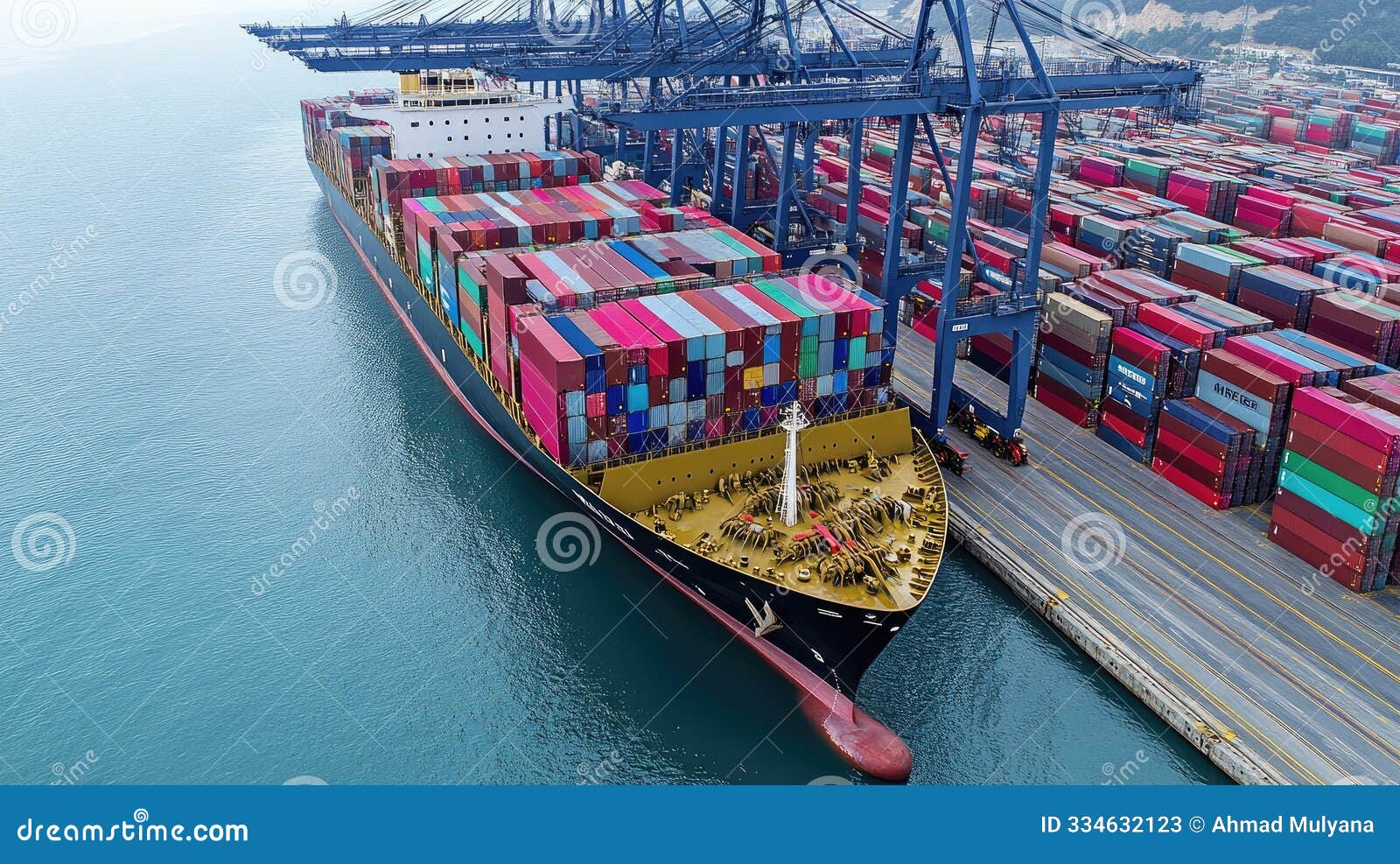 Container Ship Carrying Container Boxes Import Export Dock, Quay Crane ...