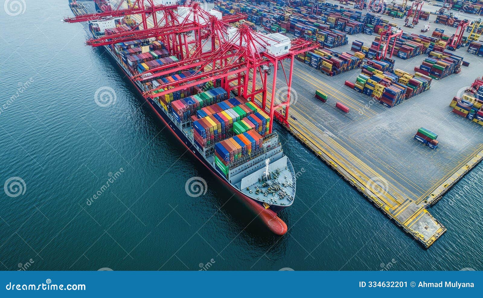 Container Ship Carrying Container Boxes Import Export Dock, Quay Crane ...