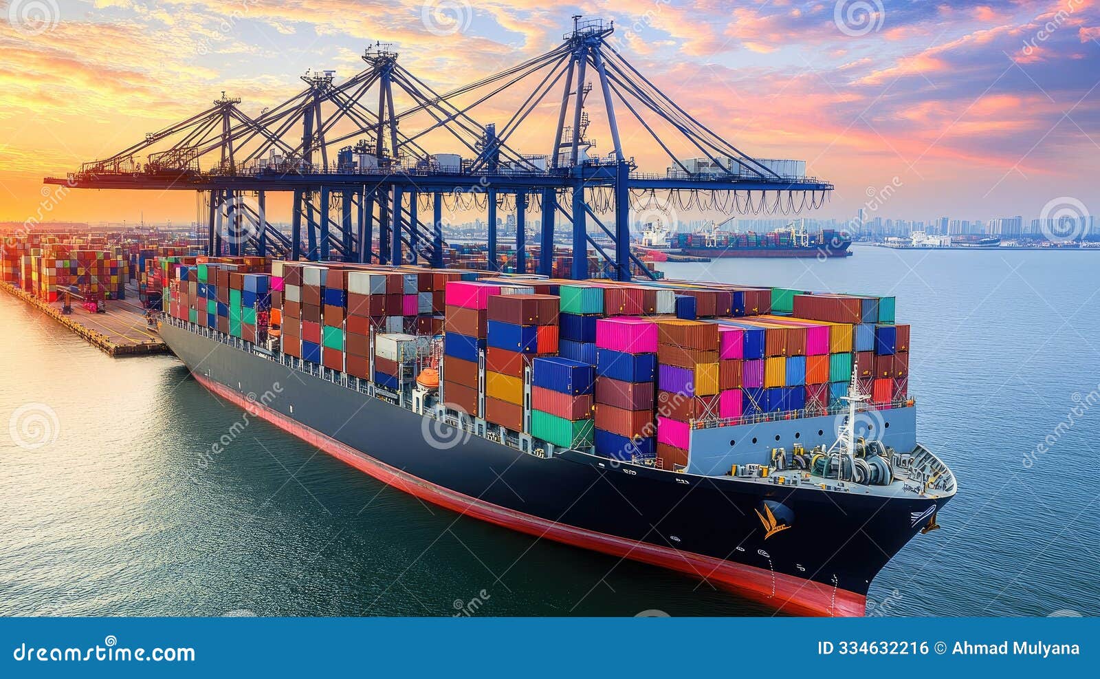 Container Ship Carrying Container Boxes Import Export Dock, Quay Crane ...