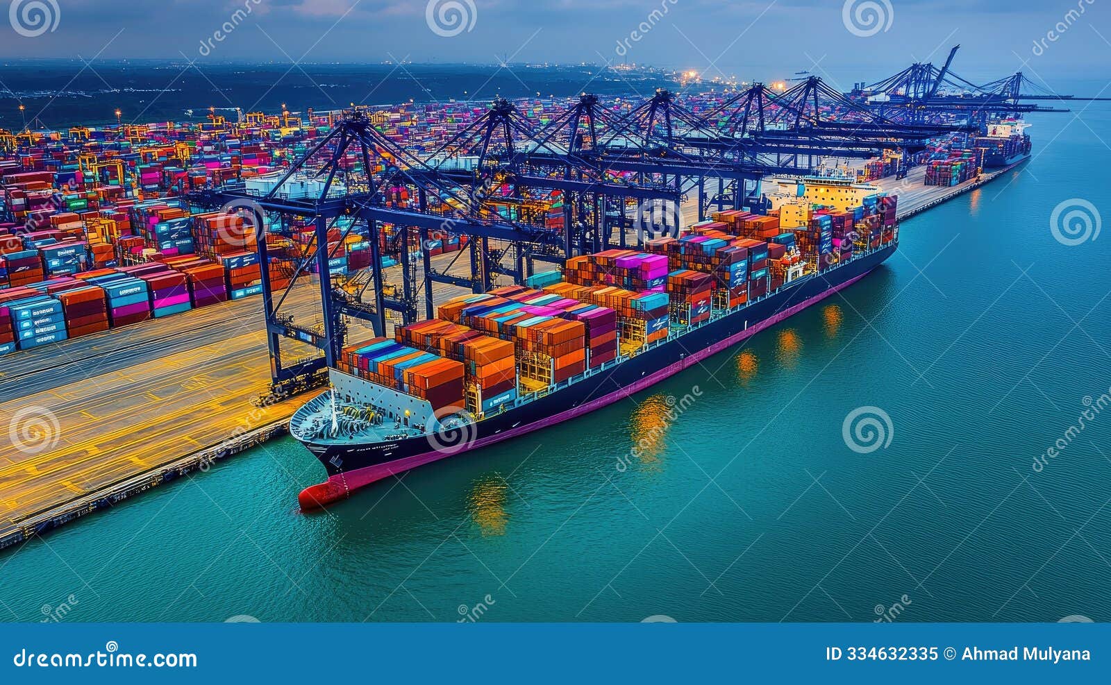 Container Ship Carrying Container Boxes Import Export Dock, Quay Crane ...