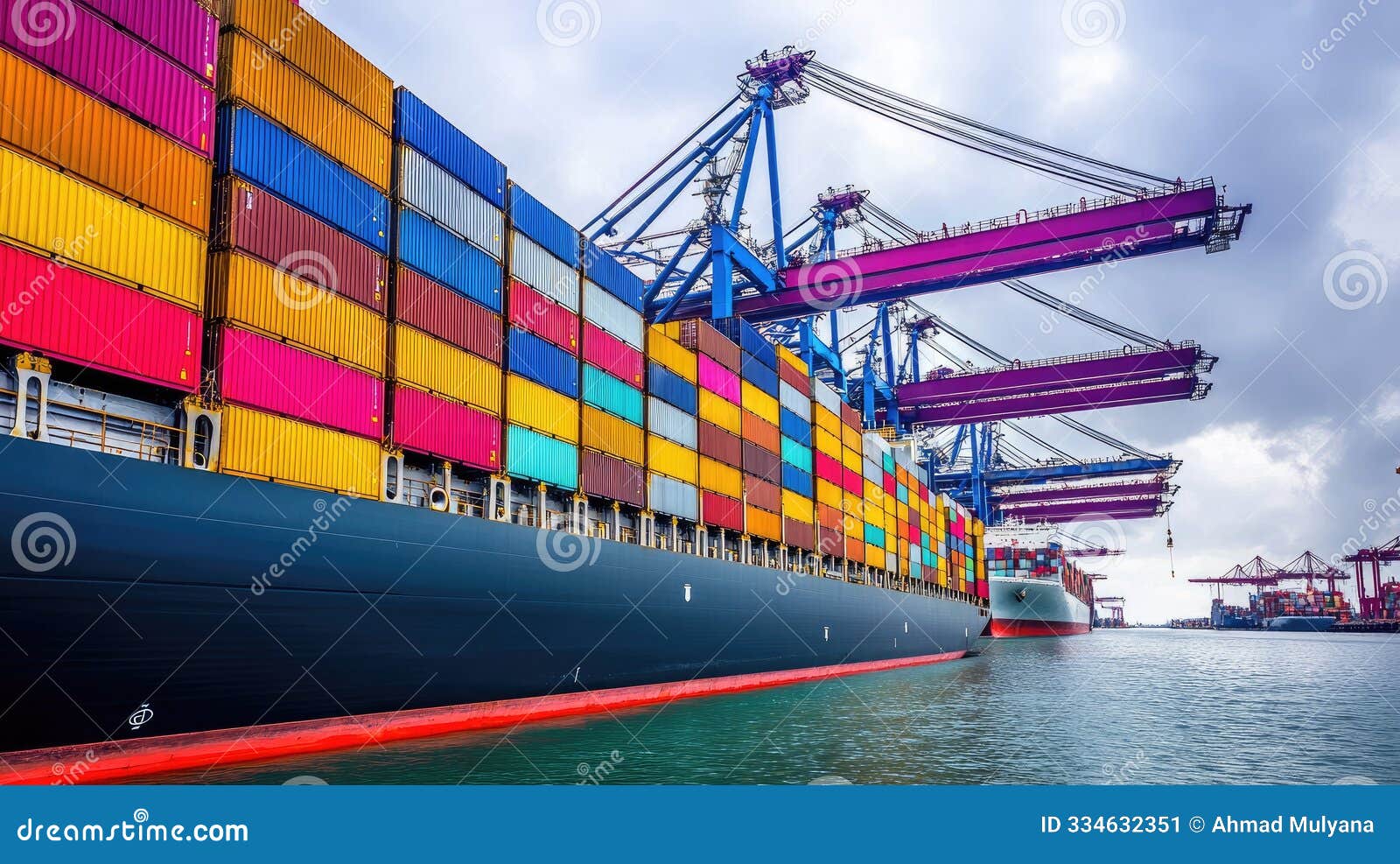 Container Ship Carrying Container Boxes Import Export Dock, Quay Crane ...