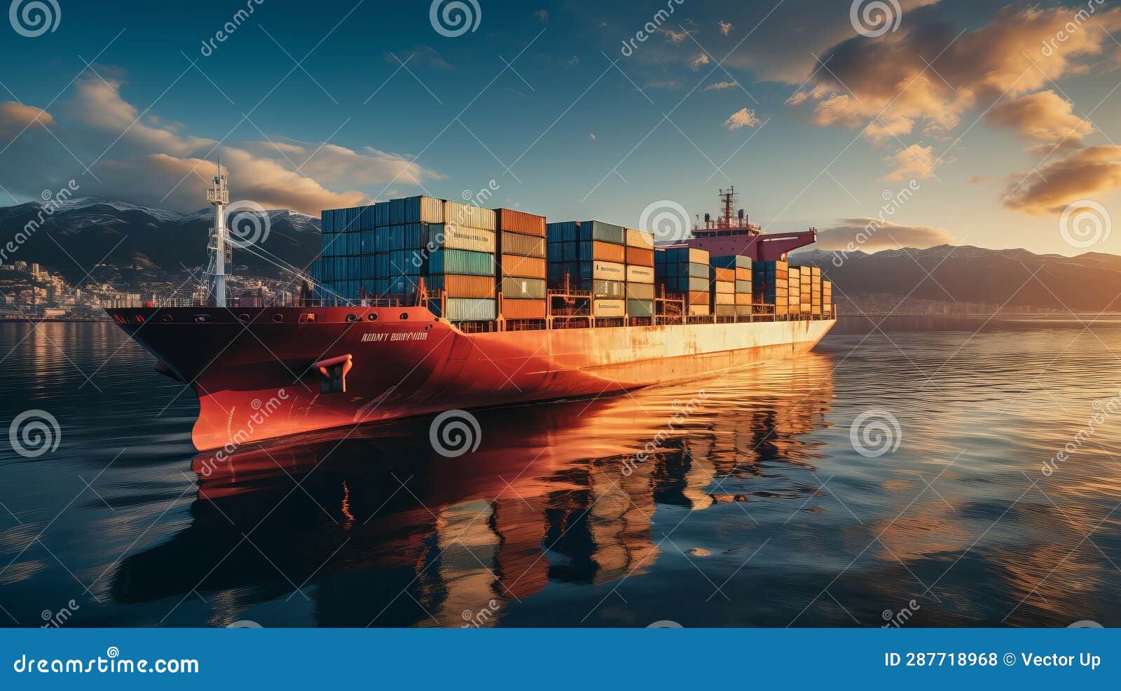 Container Ship Carrying Cargo at Sunrise. Generative AI. Stock Photo ...